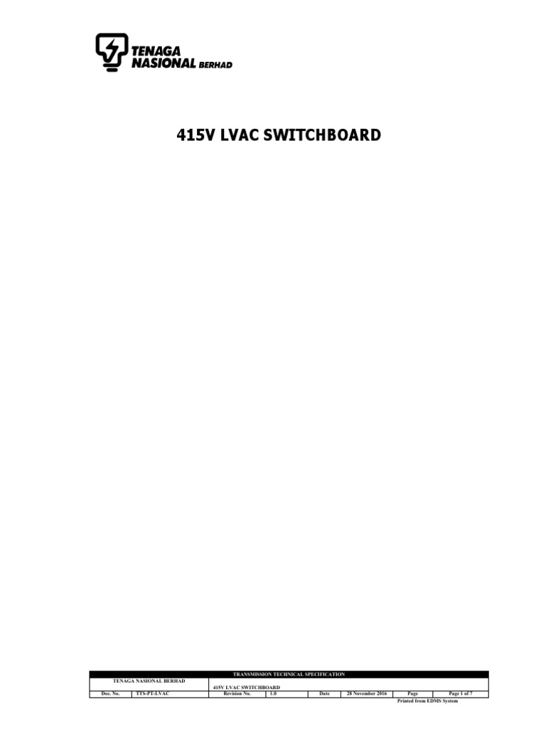 415V LVAC Switchboard Specifications | PDF | Power (Physics ...