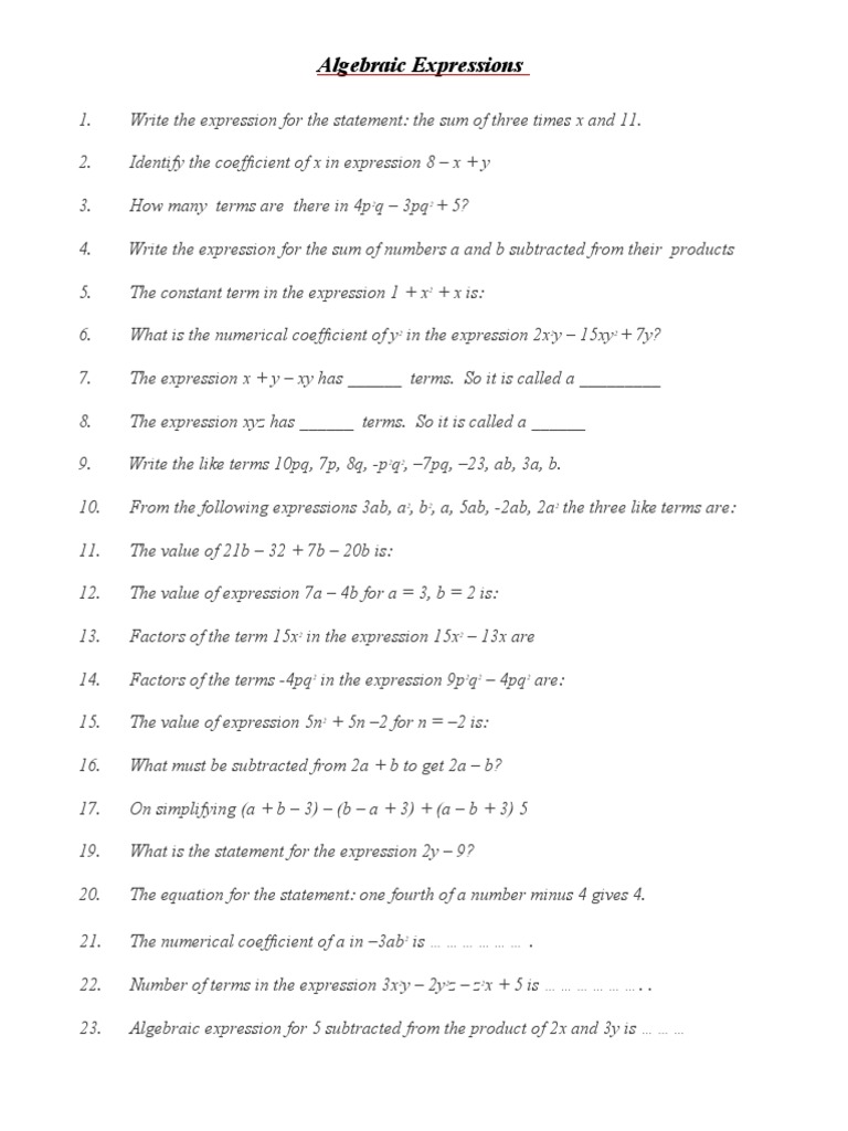 Algebraic Expressions | PDF | Rectangle | Elementary Mathematics