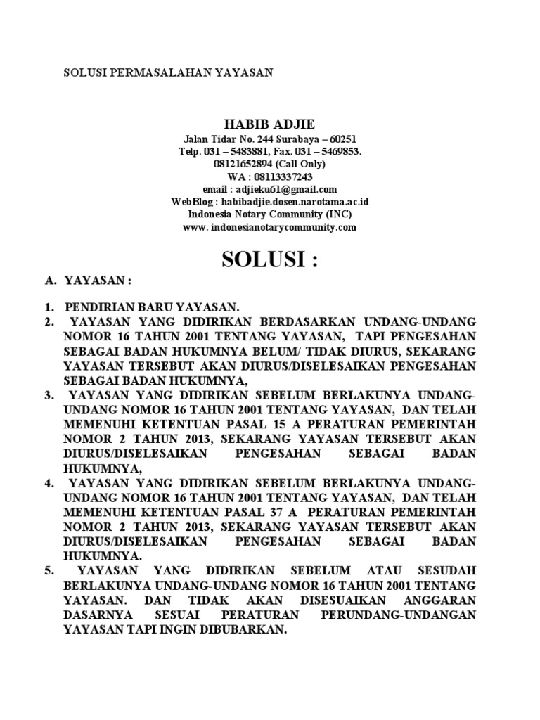 Solusi Pendirian Yayasan Habib Aji | PDF