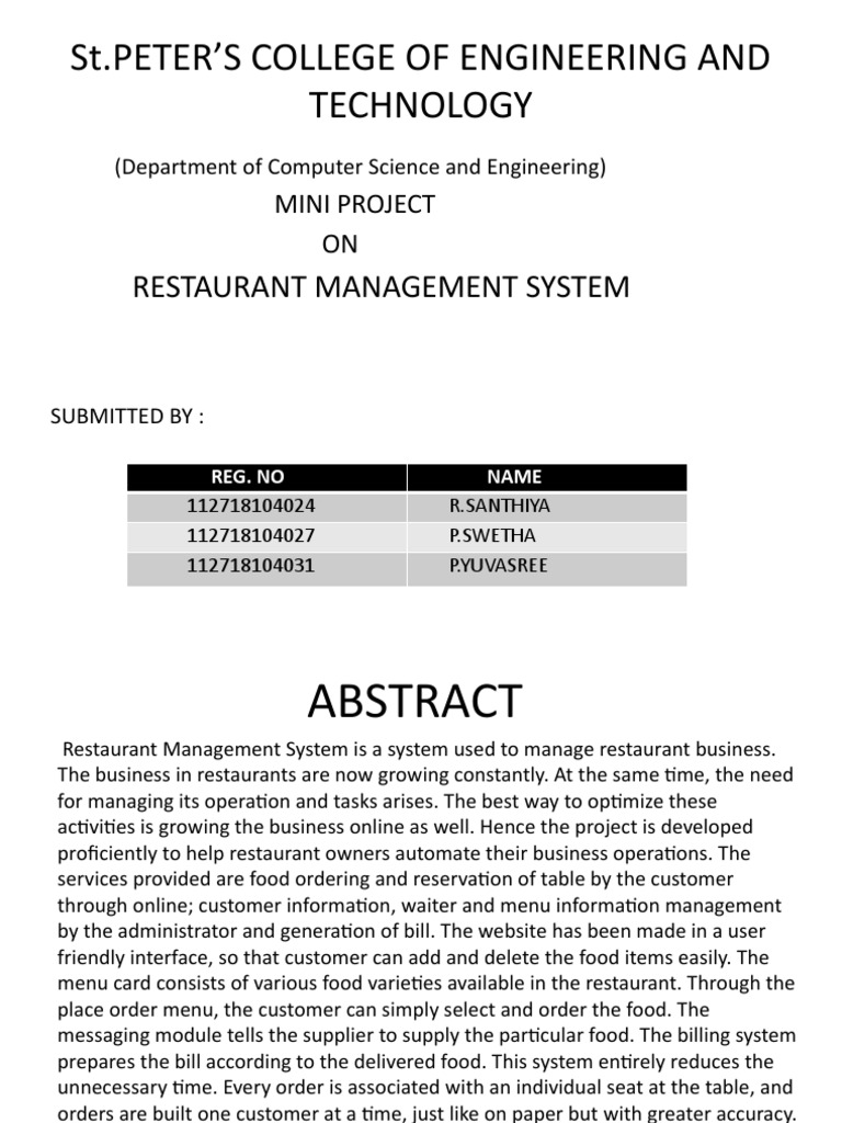 Restaurant Management System | PDF | Menu | Restaurants