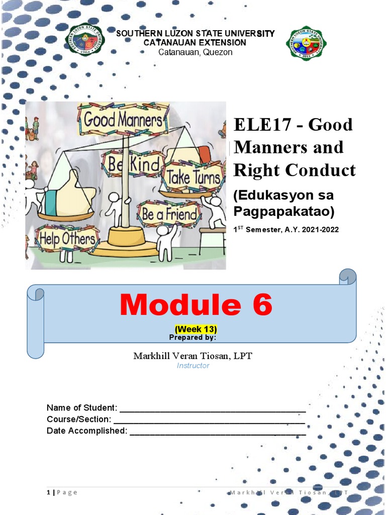 Good Manners and Right Conduct Module | PDF | Obedience (Human Behavior ...