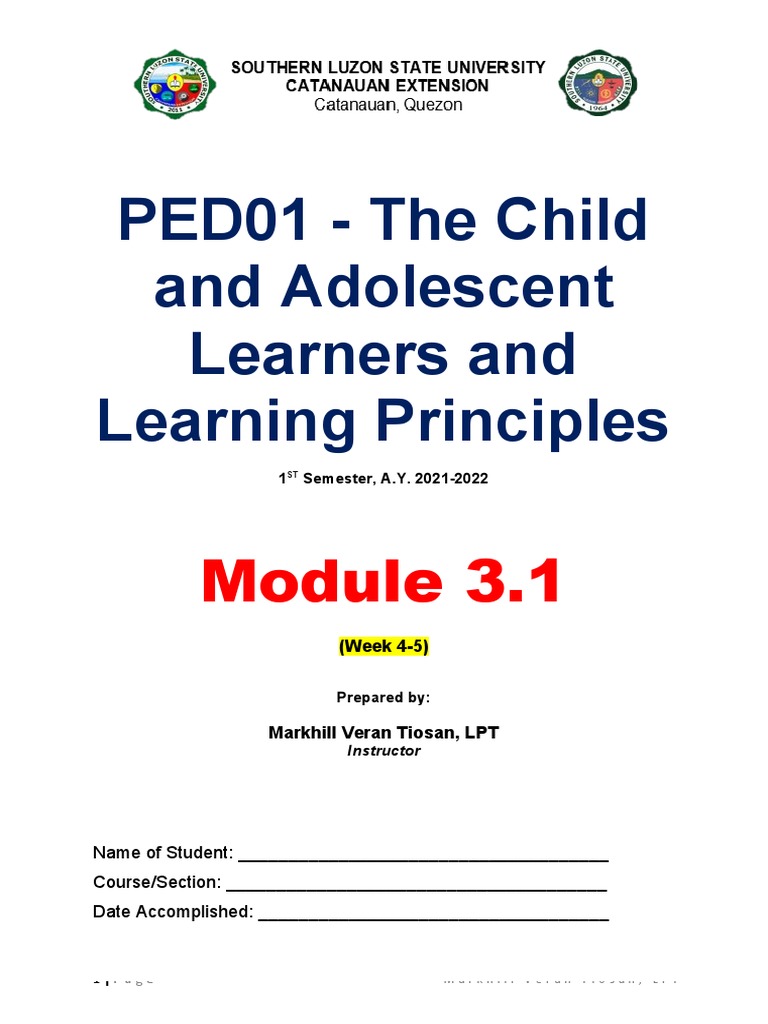 Module 3.1 - The Child and Adolescent Learners and Learning Principles | Download Free PDF | Id ...