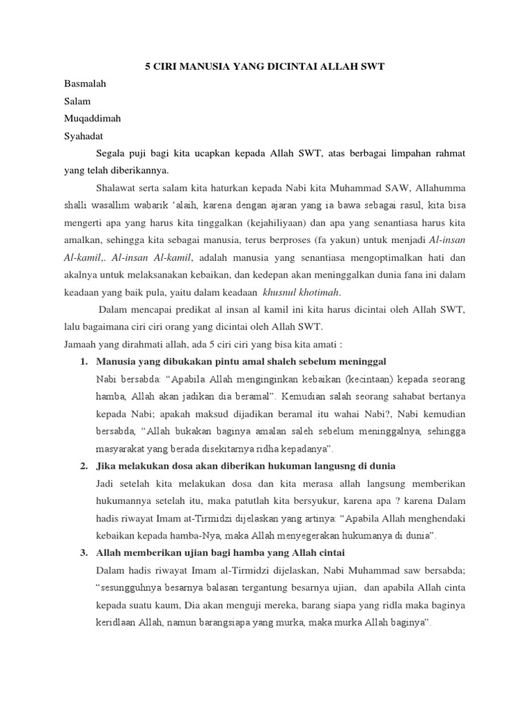 5 Ciri Manusia Dicintai Allah SWT | PDF