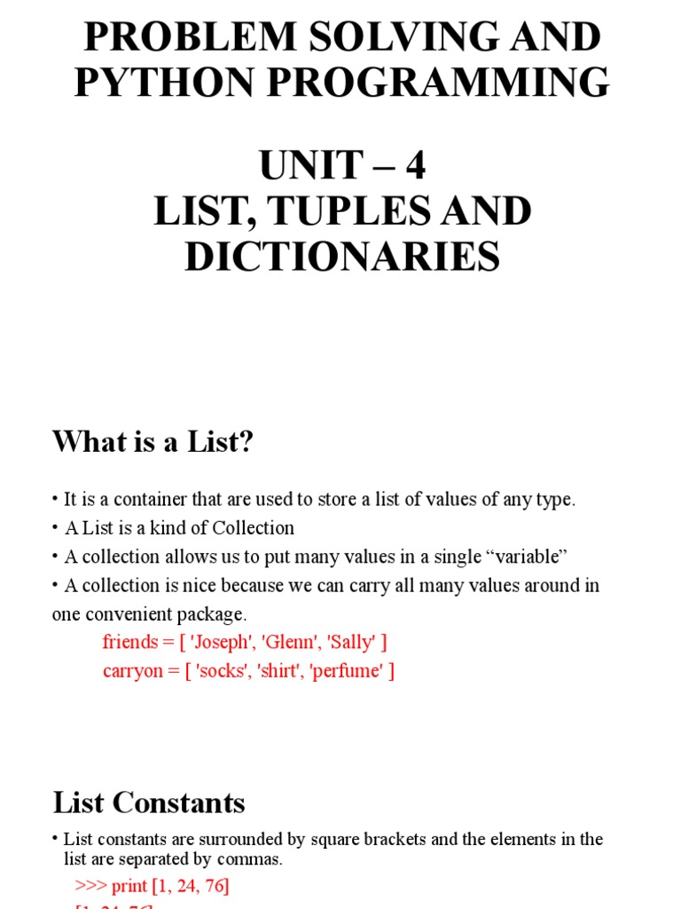 Python Lists, Tuples & Dictionaries | PDF | Applied Mathematics | Function (Mathematics)