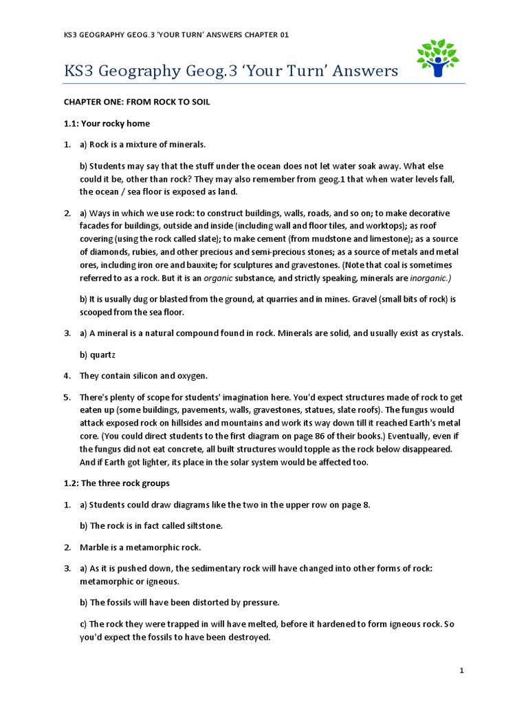 Geog.3 'Your Turn' Answers Ch1 | PDF | Rock (Geology) | Soil