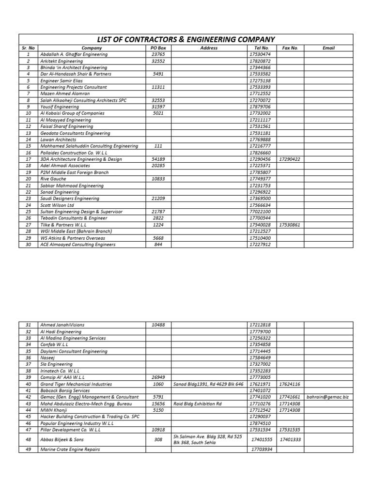 List of Contractors | PDF | Engineering