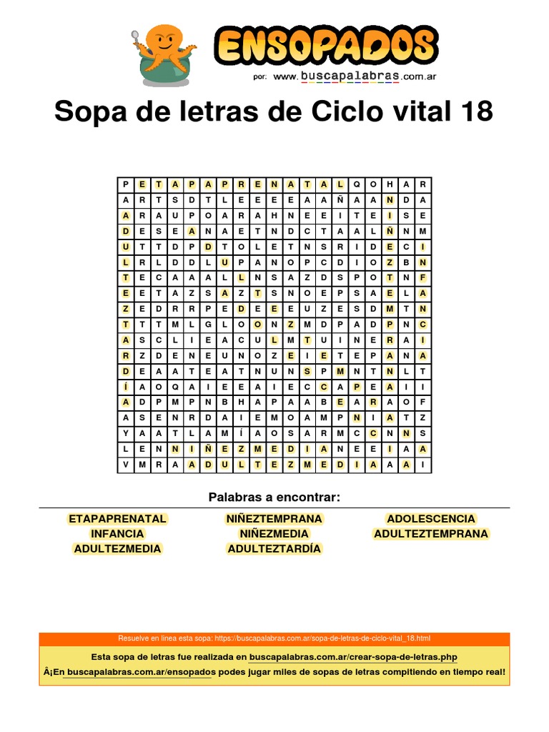 Sopa de Letras Ciclo Vital | PDF