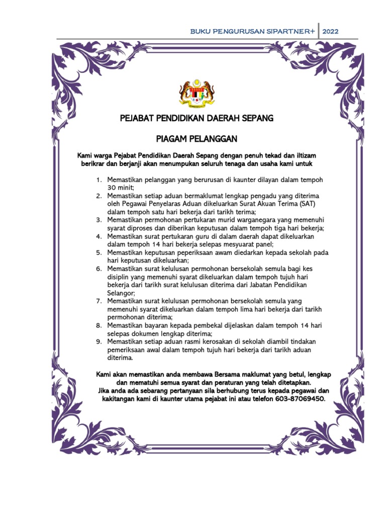 Piagam Pelanggan PPD Sepang 2022 | PDF