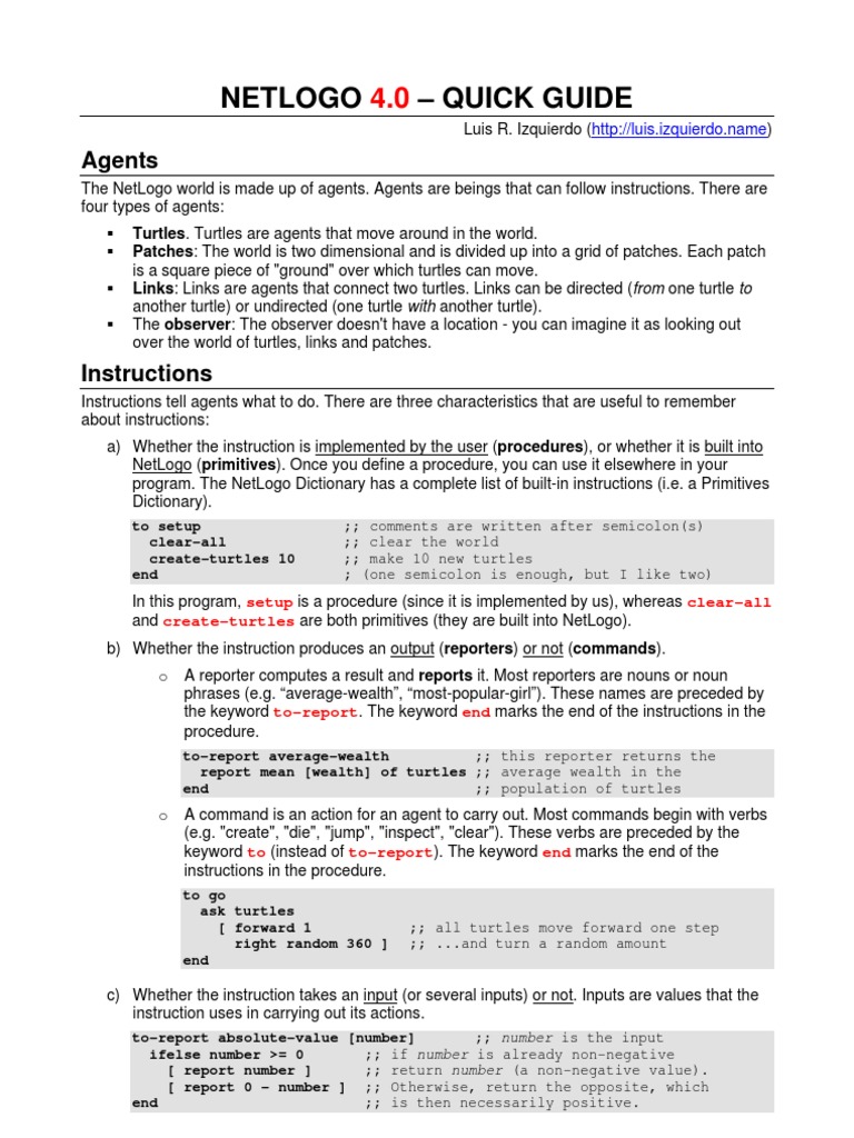 Netlogo - Quick Guide: Agents | PDF