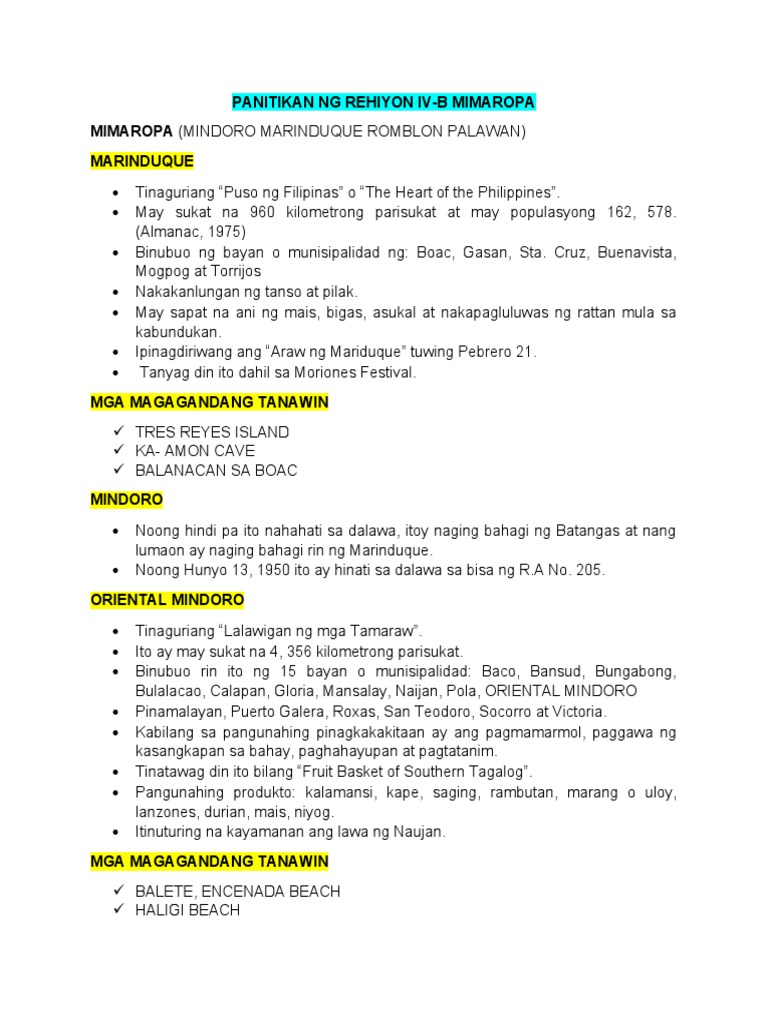 Panitikan NG Rehiyon Iv - Mimaropa | PDF