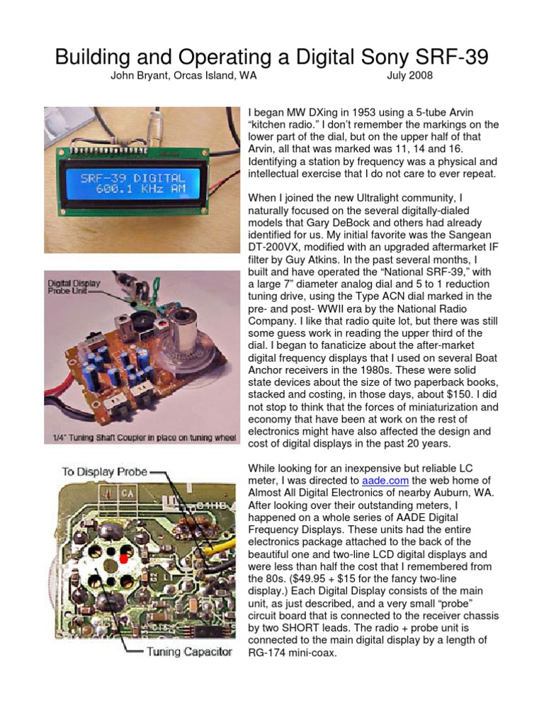 Building and Operating The Digital Sony SRF-39 | PDF | Radio | Digital ...