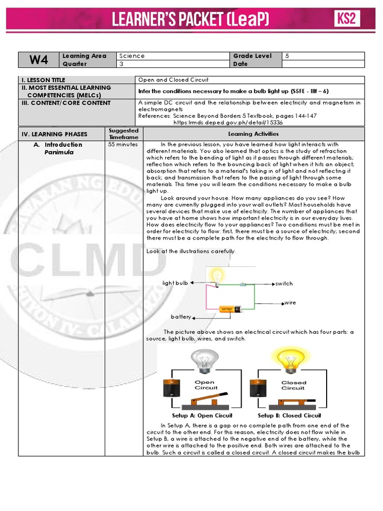 LeaP Science G5 Week4 Q3 | PDF | Electricity | Switch