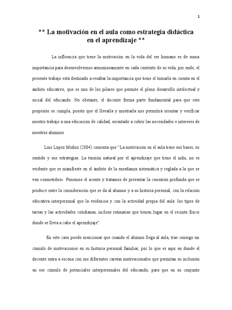 La Motivación en El Aula Como Estrategia Didáctica en El Aprendizaje ...