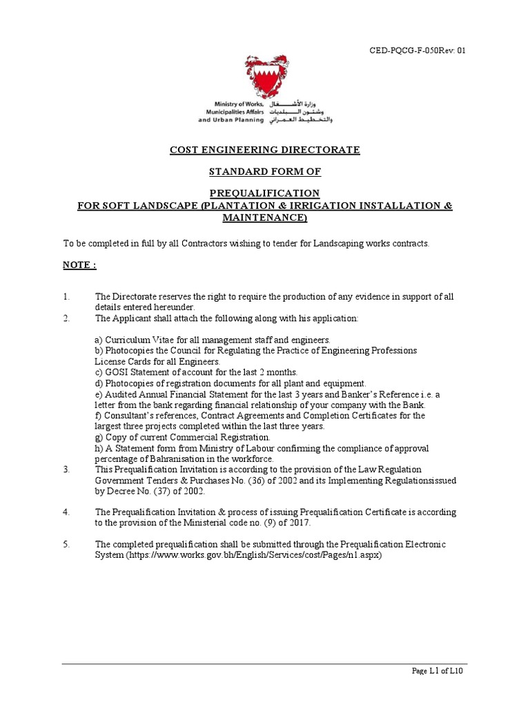 Prequalification Form for Landscaping Contractors | PDF | Engineer | Banks