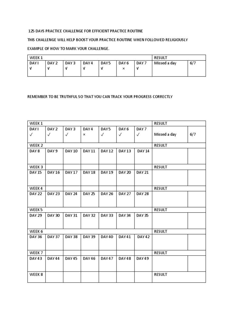 125-Day Practice Challenge Guide | PDF