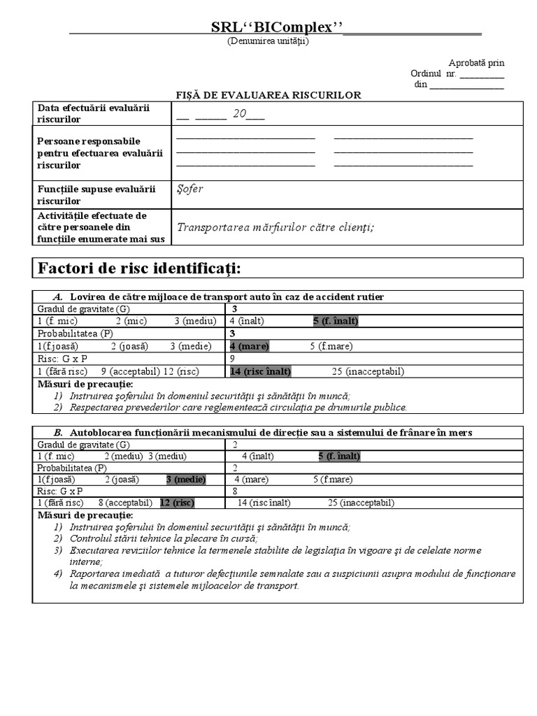 Evaluarea Factorilor de Risc Sofer | PDF