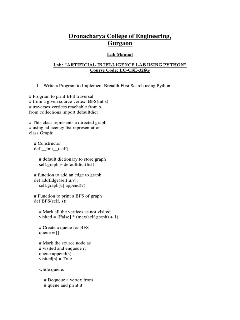 Lab Manual Ai Lab Vi Sem Pdf Graph Theory Computer Science 4999
