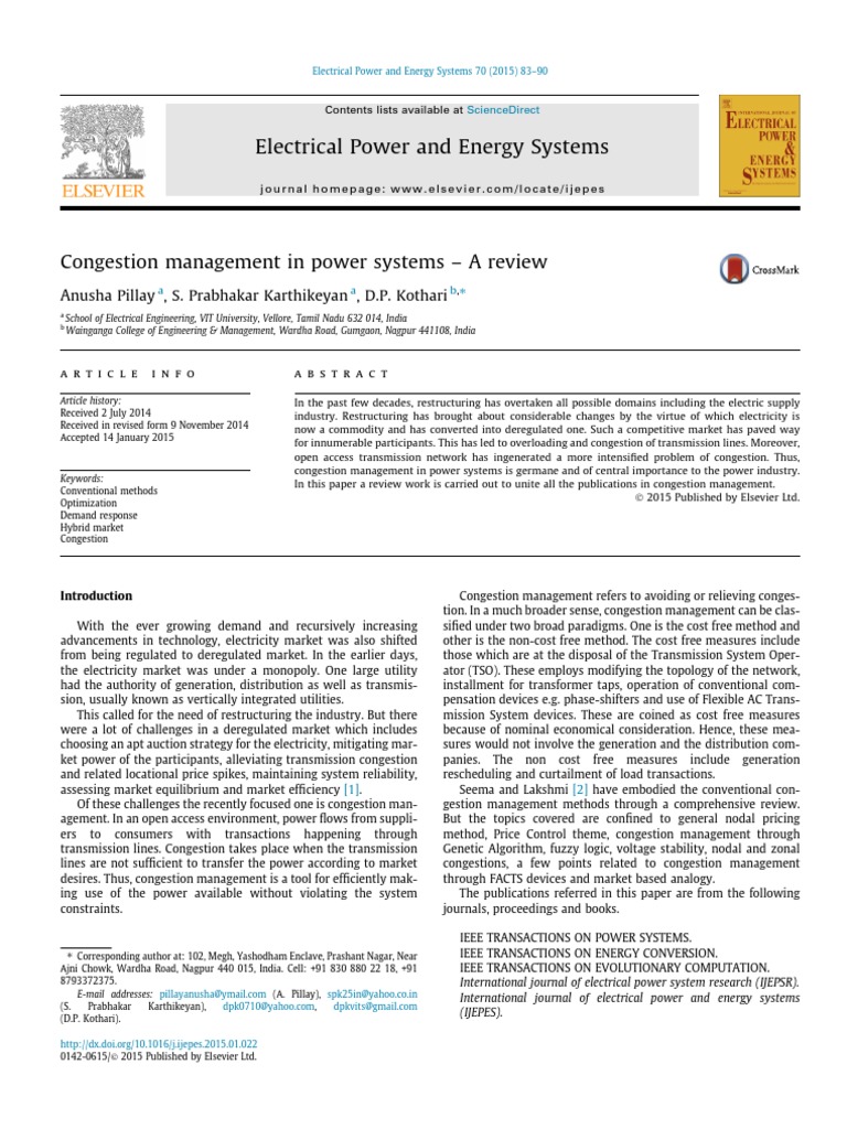 Electrical Power and Energy Systems: Anusha Pillay, S. Prabhakar ...