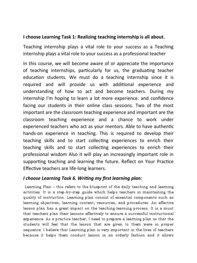 I Choose Learning Task 1 | PDF | Teachers | Lesson Plan