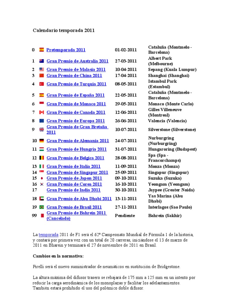Calendario Temporada 2011 | PDF | World World Racing Series | Coche