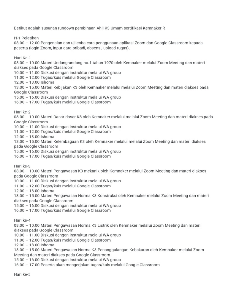 Contoh Rundown Pelatihan Ak3 Umum | PDF