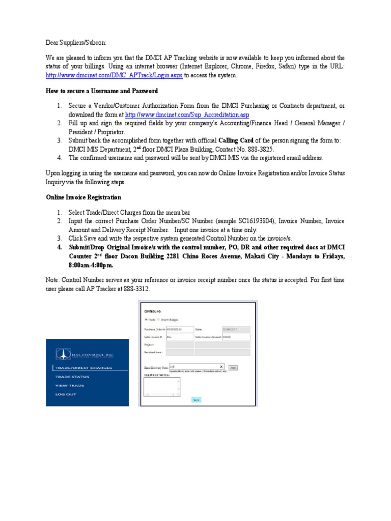 DMCI AP Tracking System Guide | PDF | Invoice | Internet
