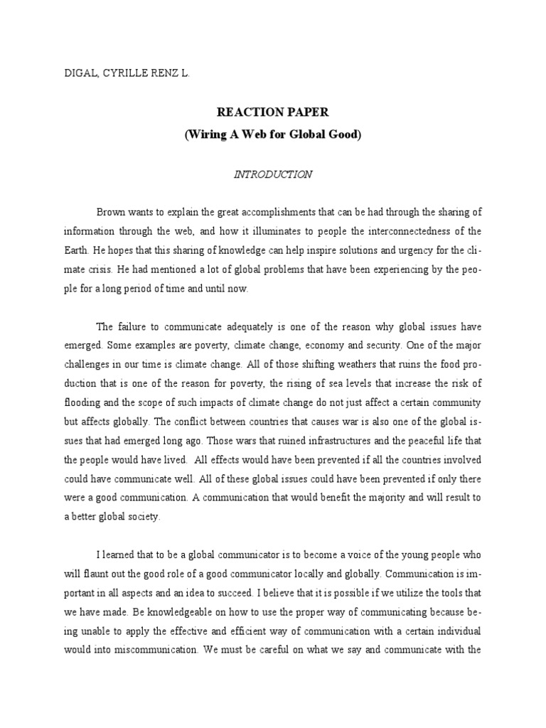 Reaction Paper (Wiring A Web For Global Good) | PDF | Climate Change ...