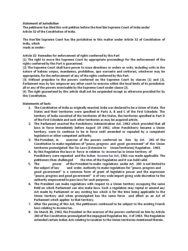 Statement of Jurisdiction | PDF | Supreme Court Of India | Writ