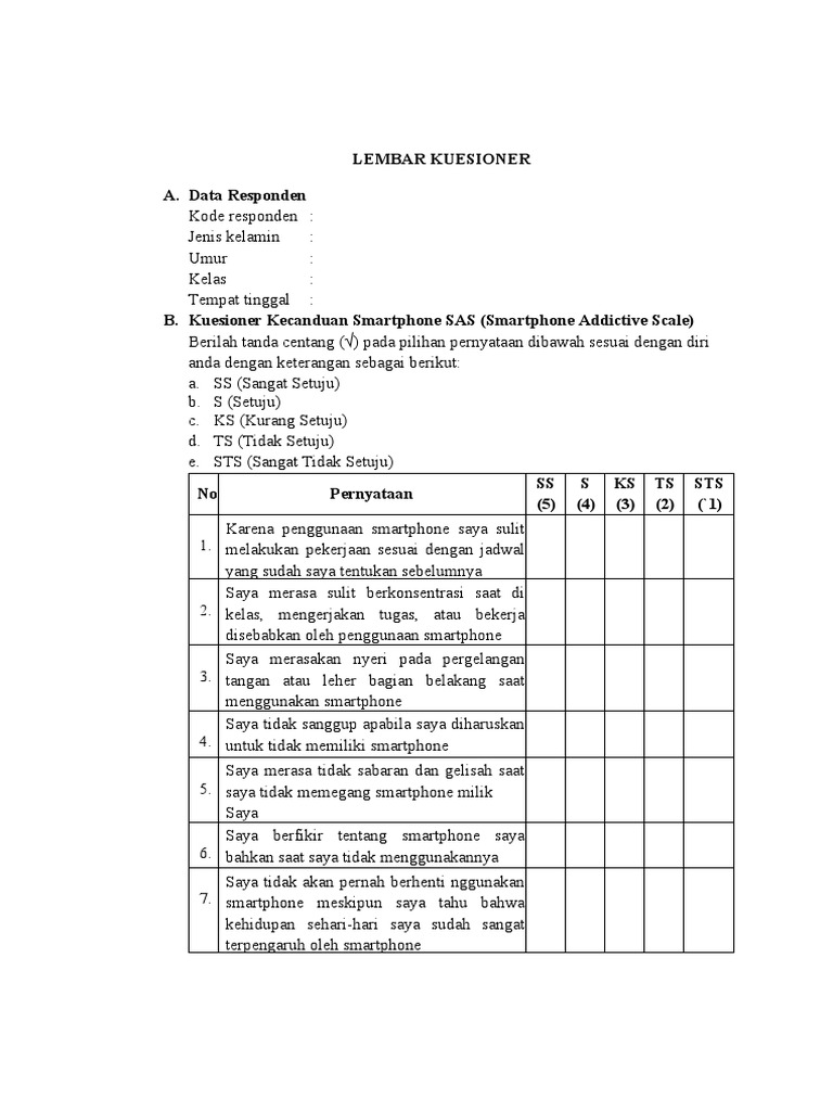 Lembar Kuesioner | PDF