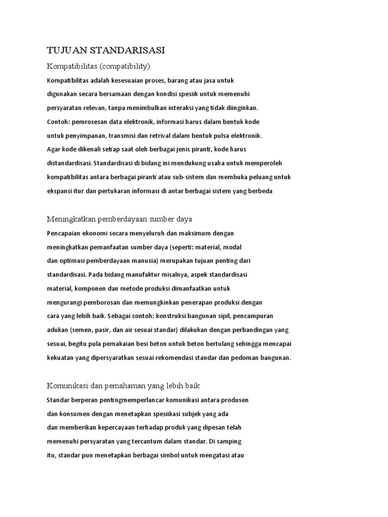 Tujuan dan Manfaat Standarisasi | PDF
