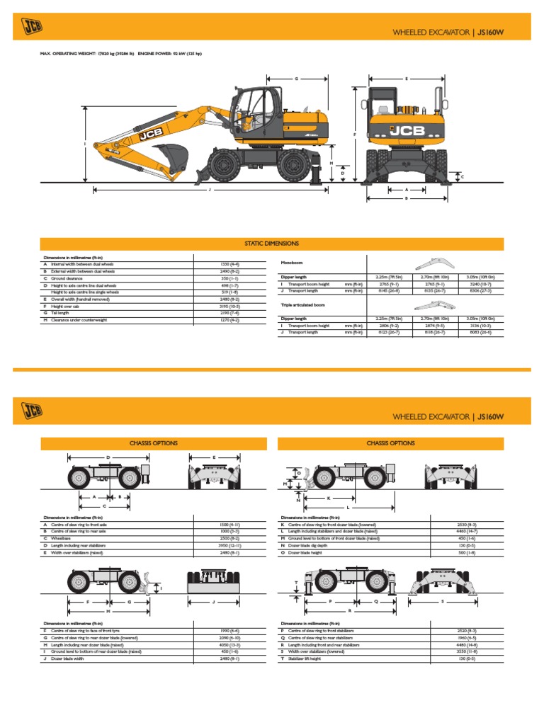 JCB js160w Spec | PDF | Transmission (Mechanics) | Truck