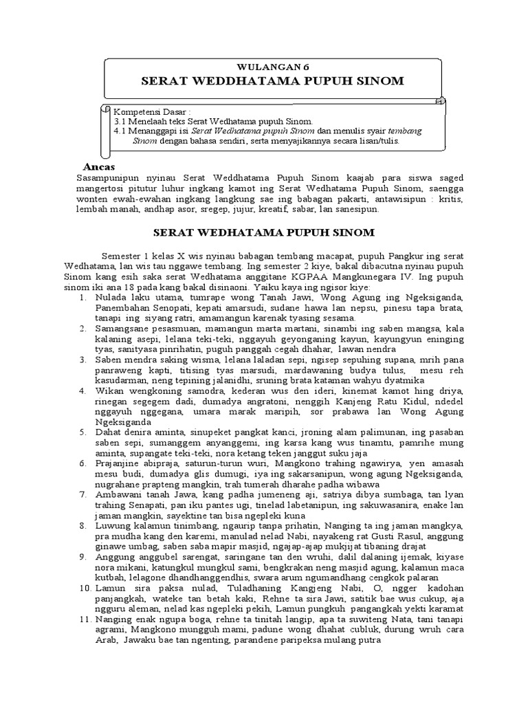 Makna Pitutur Luhur Serat Wedhatama | PDF | Seni & Disiplin Bahasa