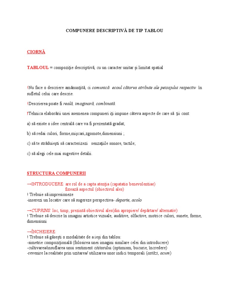 COMPUNERE DESCRIPTIVĂ DE TIP TABLOU - Ciornă | PDF