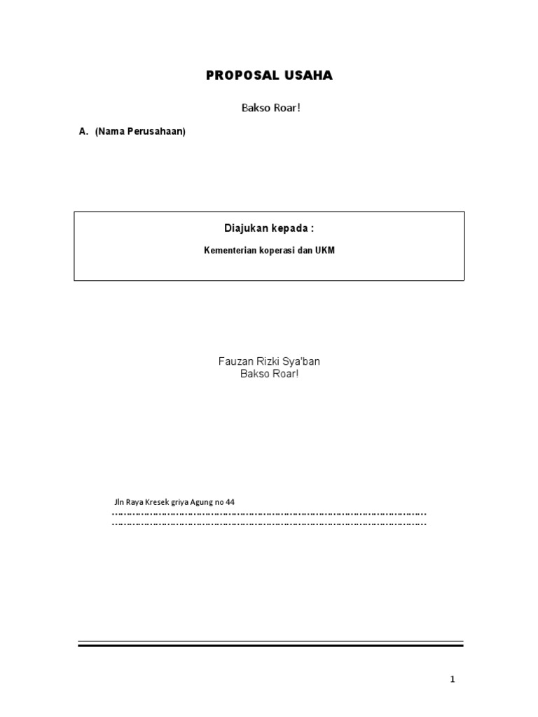 Proposal Usaha | PDF | Bisnis