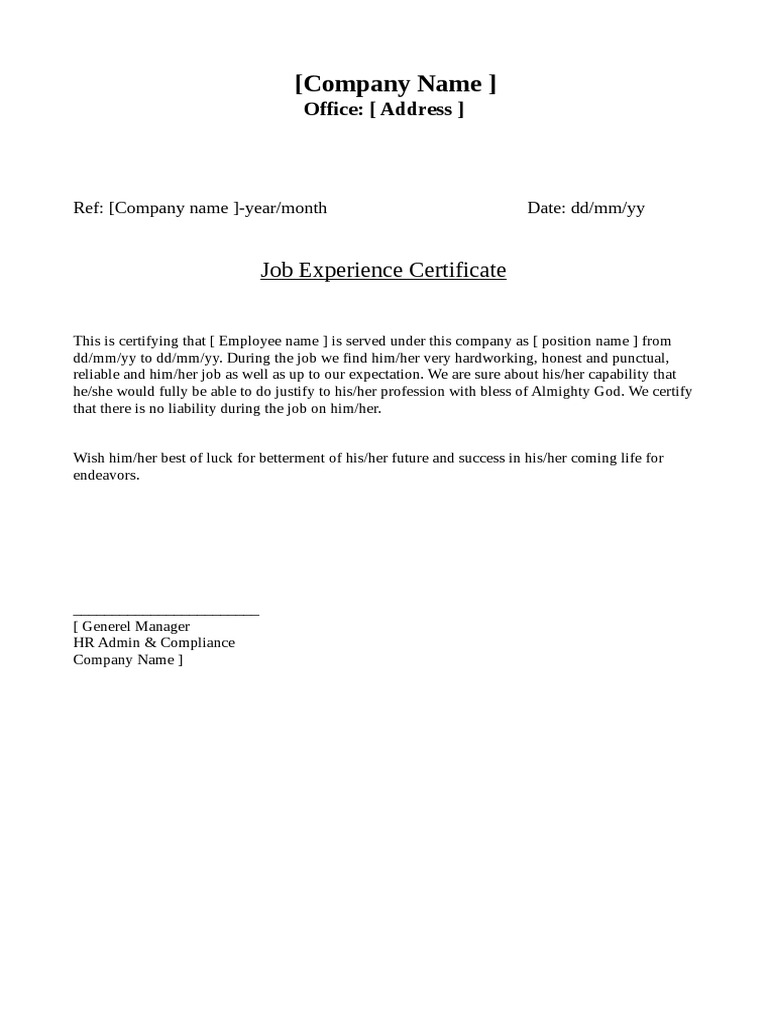 A Testimonial to Dedicated Service: Job Experience Certificate for ...