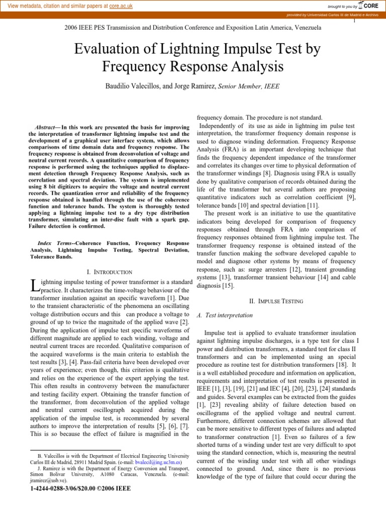 Evaluation of Lightning Impulse Test by SFRA | PDF | Transformer ...