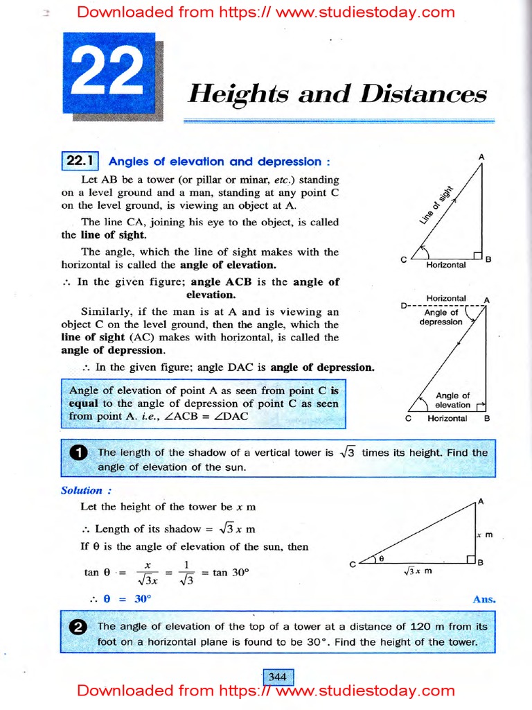ICSE Class 10 Maths Chapter 22 Heights and Distances | PDF