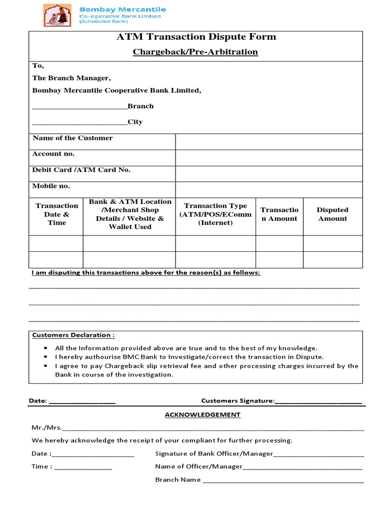 ATM Transaction Dispute Form | PDF