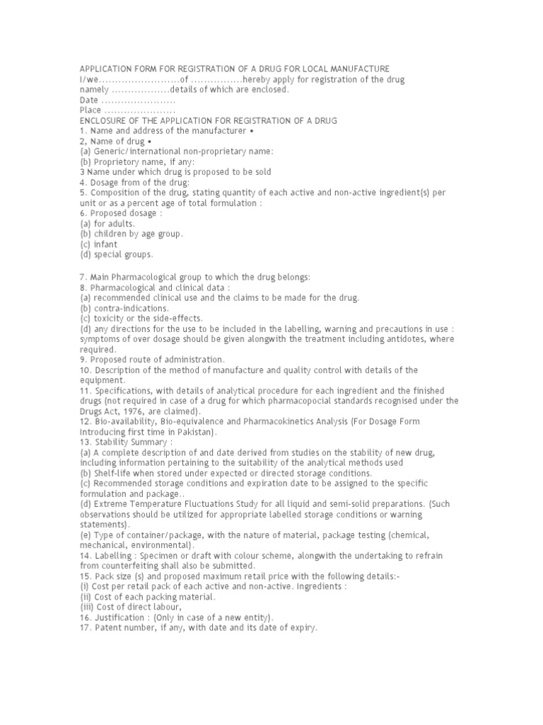 Drug Registration Application Form | PDF | Shelf Life | Bioavailability