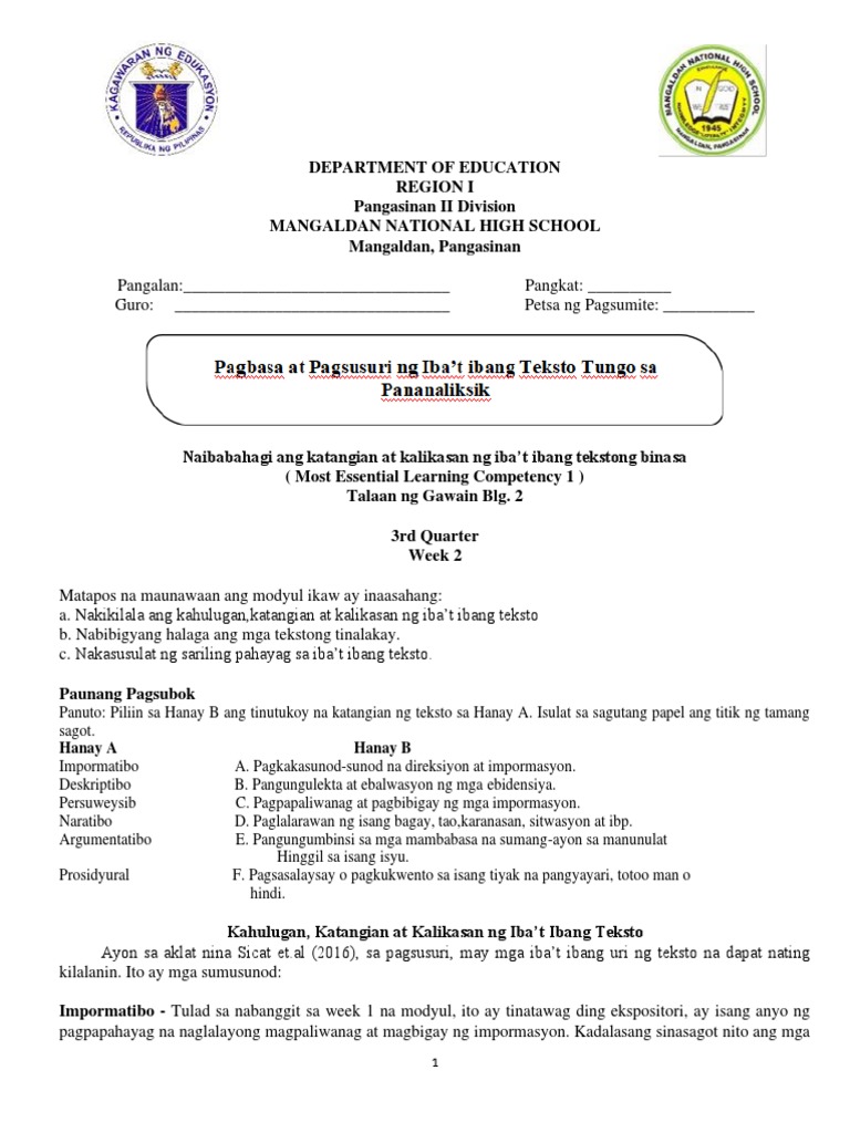 Q3 W2 Pagbasa-At-Pagsusuri | PDF