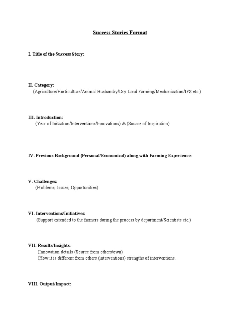 Success Stories Format: I. Title of The Success Story | PDF