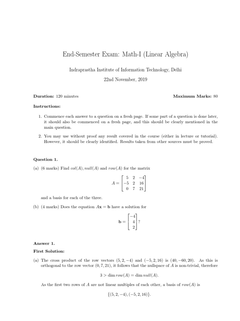 Vector Spaces Endsem Solutions | PDF | Abstract Algebra | Operator Theory