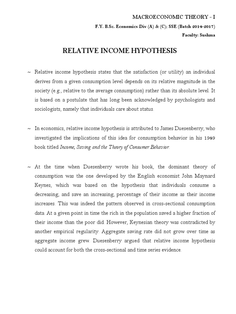 Exploring the Relative Income Hypothesis: An Analysis of James ...