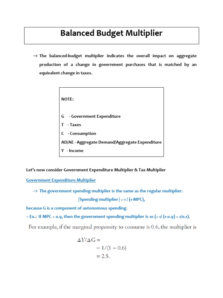 Balanced Budget Multiplier | PDF | Fiscal Multiplier | Taxes