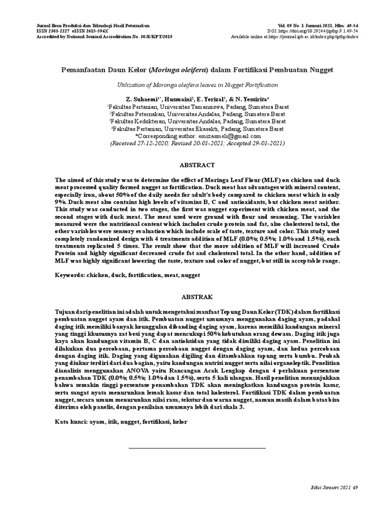 Utilization of Moringa oleifera Leaves in Fortification of Chicken and ...