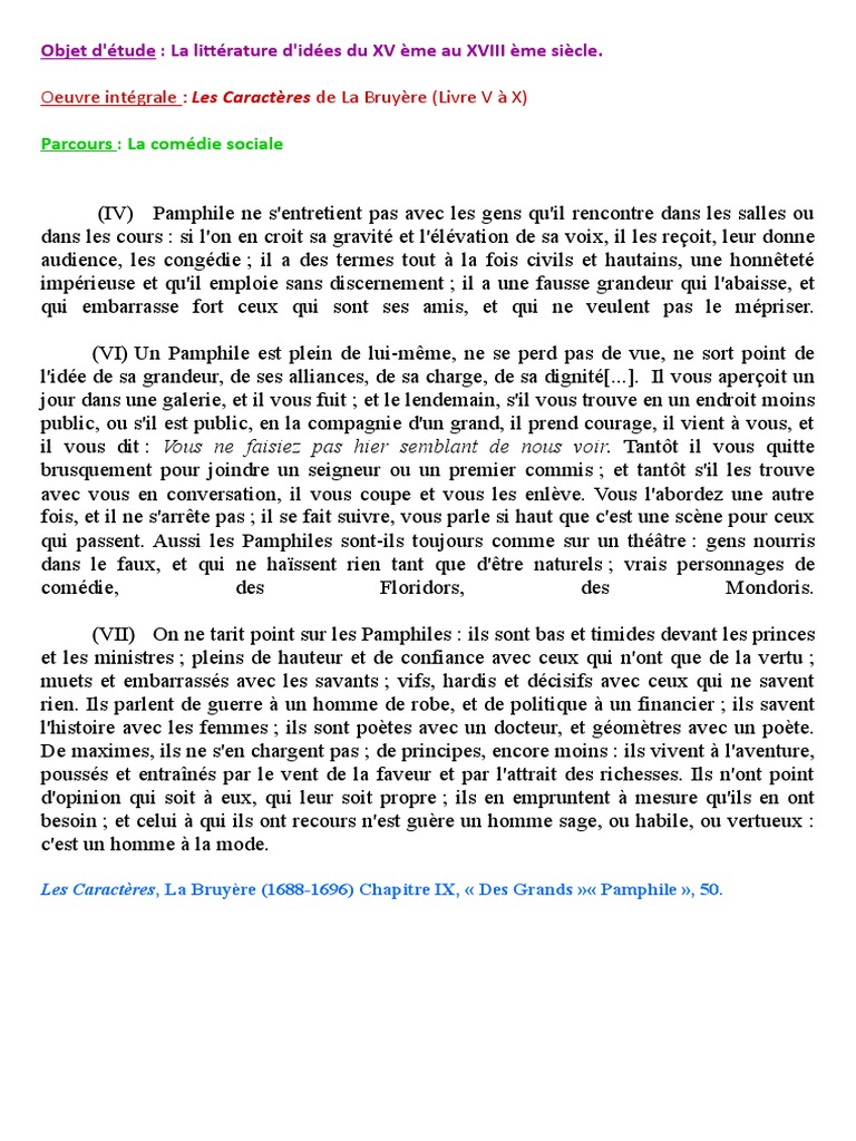 Analyse de Pamphile dans La Bruyère | PDF | Fiction générale