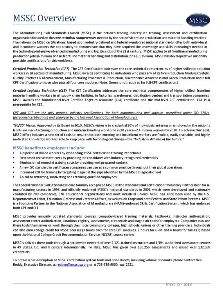 MSSC Overview: MSSC Benefits To Employers Include | PDF | Logistics ...