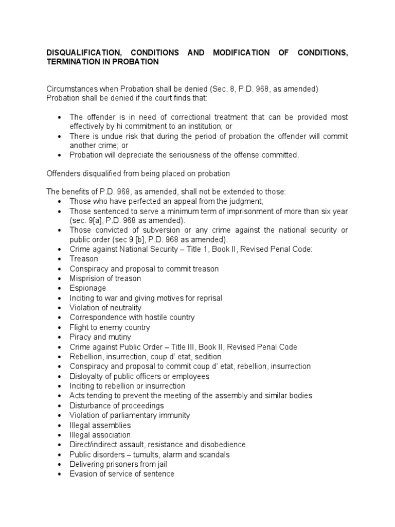 Disqualification, Conditions and Modification of Conditions ...