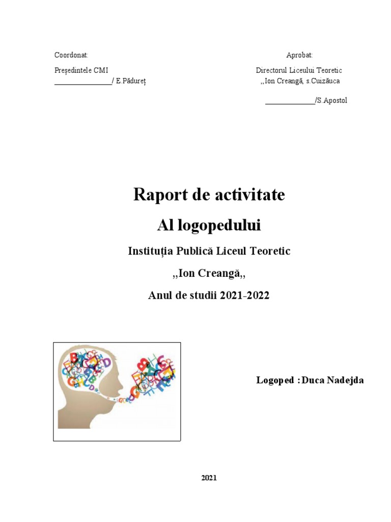 Raport de Activitate Logopedica Sem I - 2021 | PDF