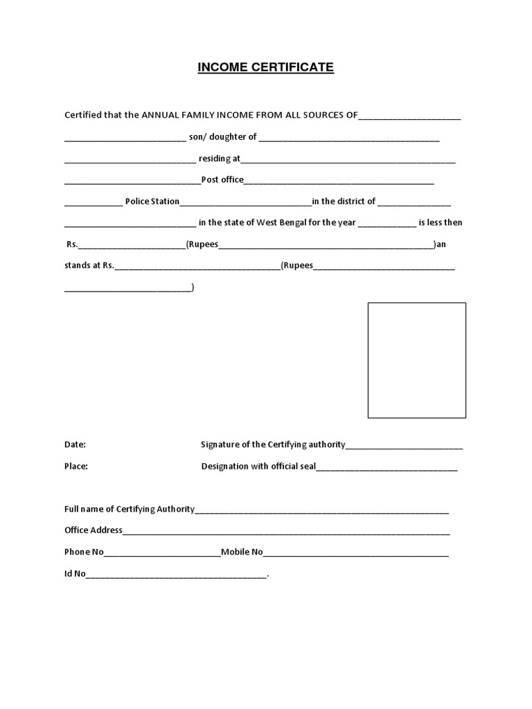 Income Certificate: Certified That The Annual Family Income From All ...